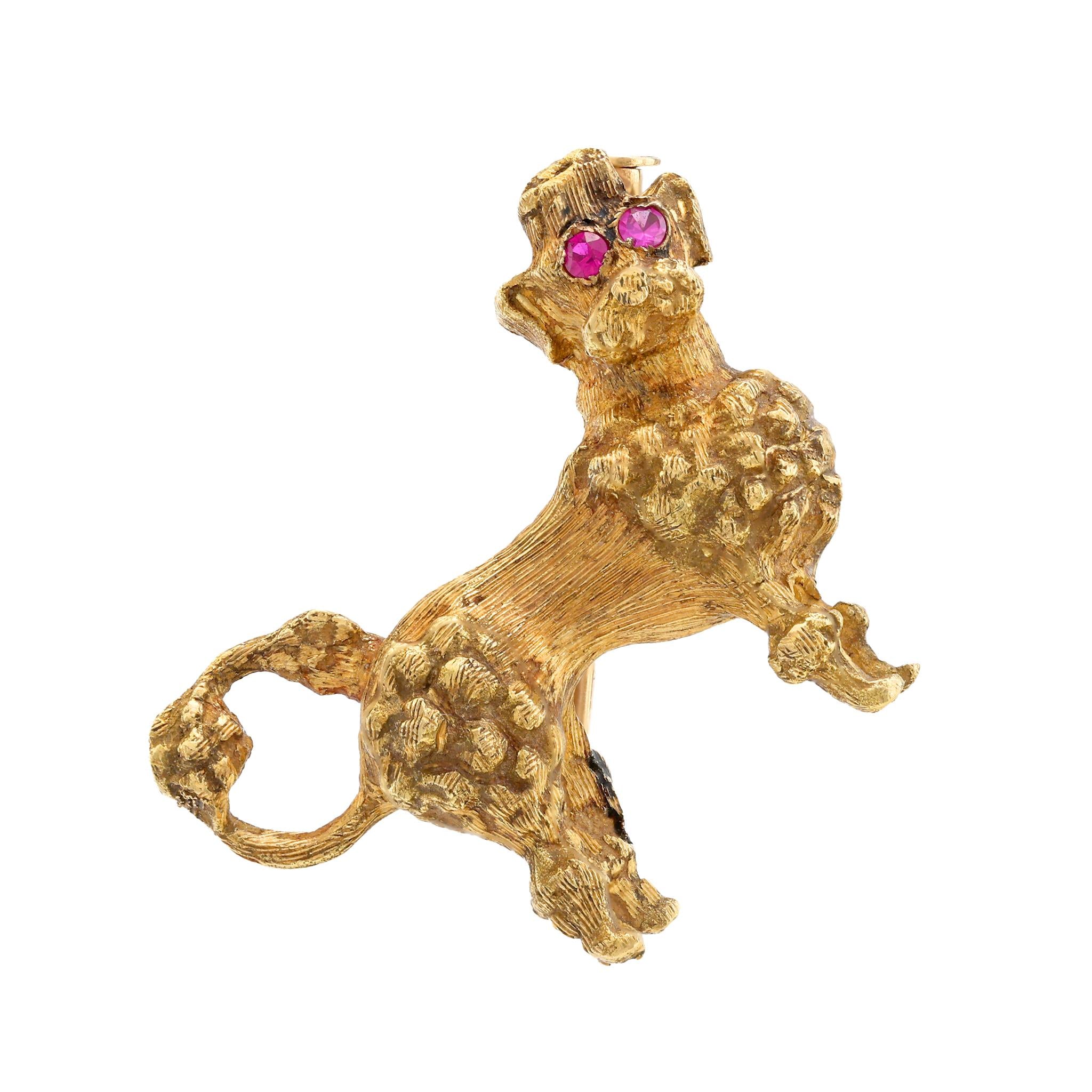 Vintage ruby 18k yellow gold poodle brooch – Trumpet & Horn
