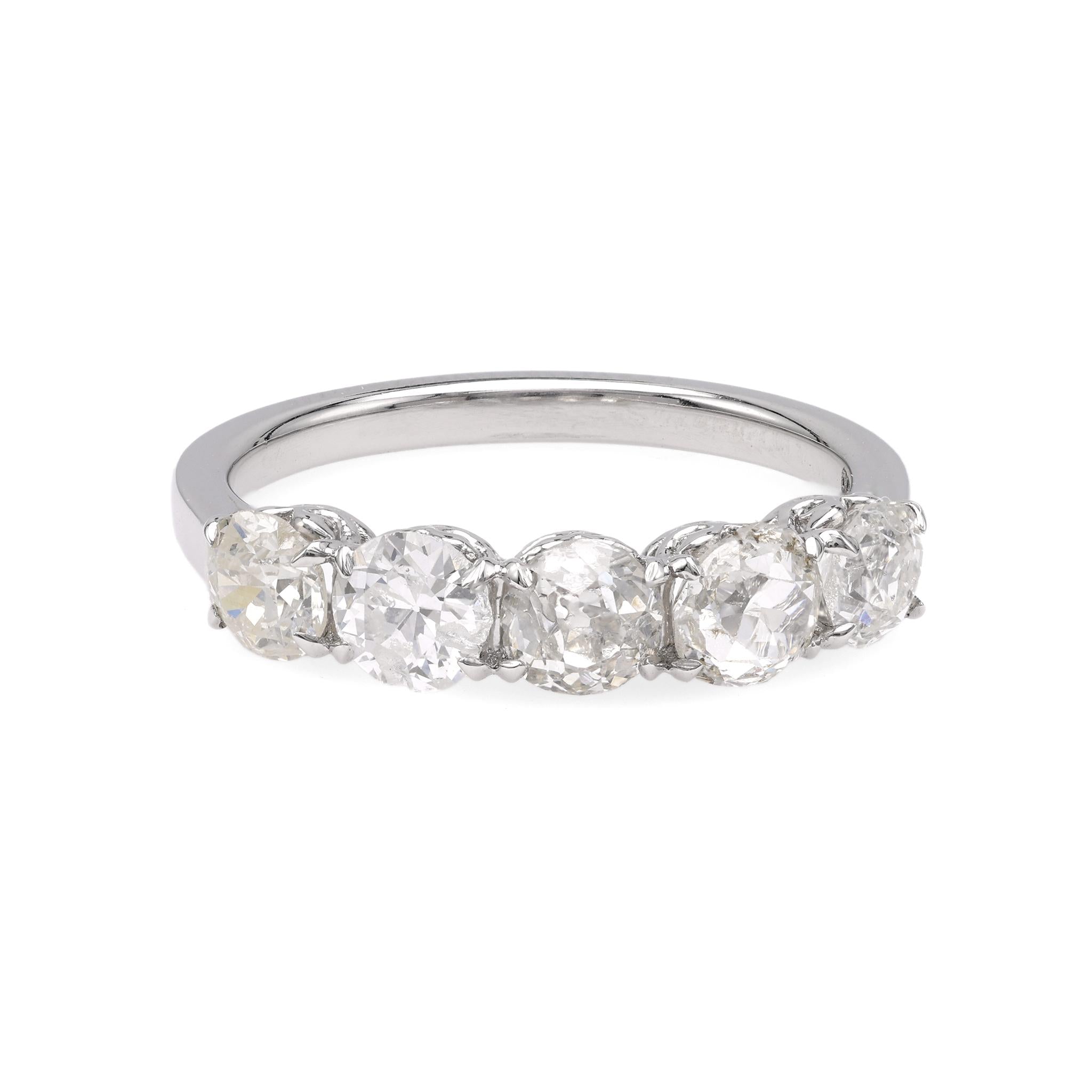 Modern 5 Stone Diamond Platinum Wedding Band – Trumpet & Horn