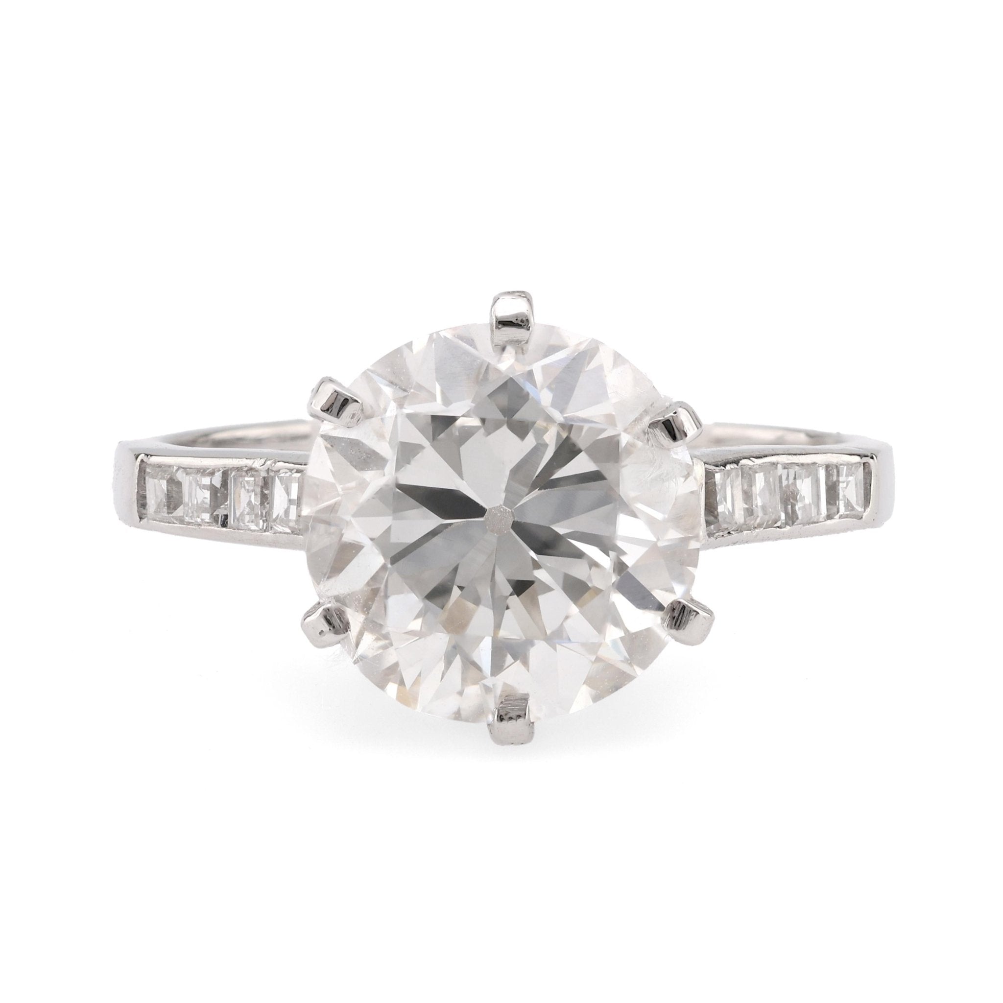 Art Deco GIA 3 Carat Round Brilliant Cut Diamond Platinum Engagement R ...