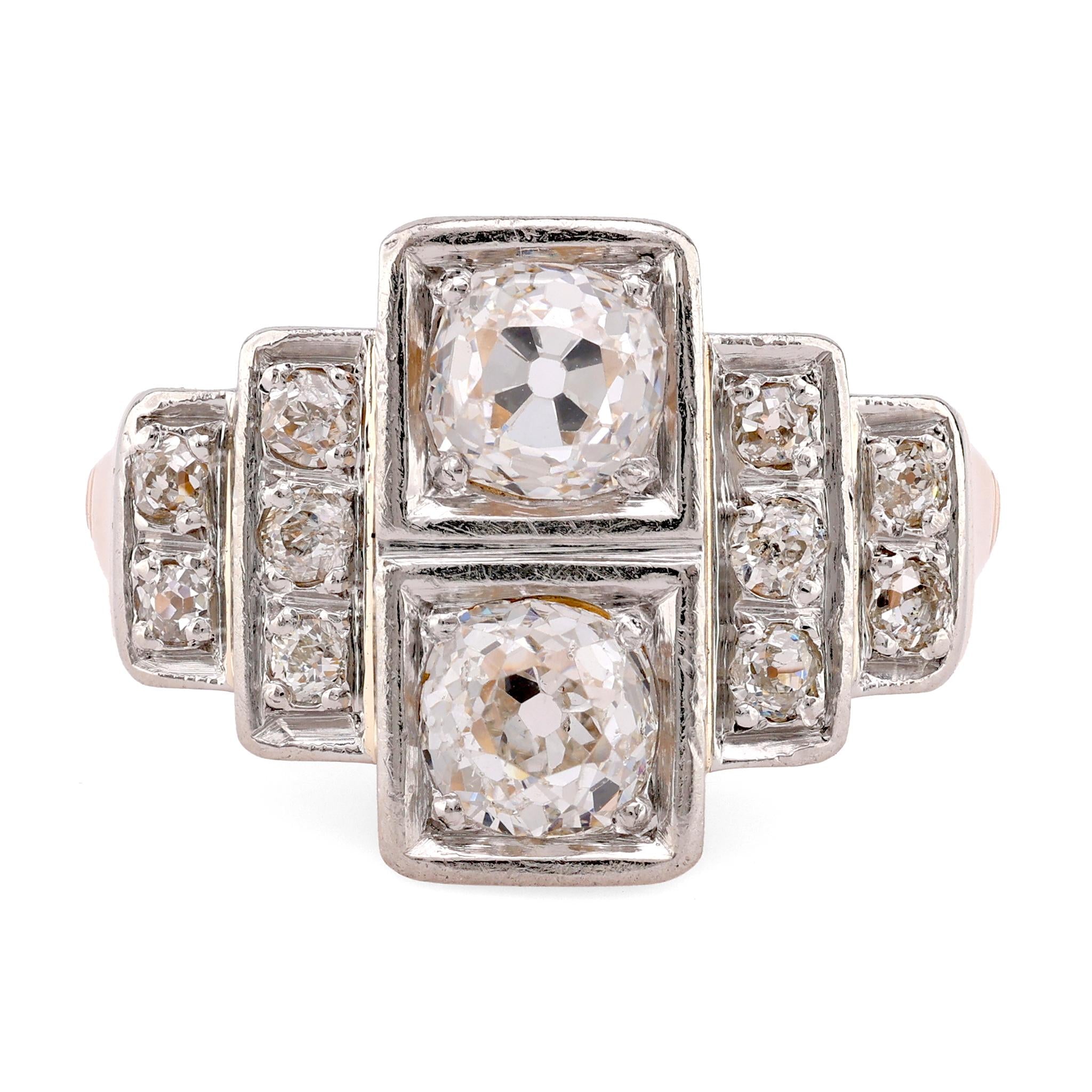 Art Deco Old Mine Cut Diamond 18K Yellow Gold Ring – Trumpet & Horn