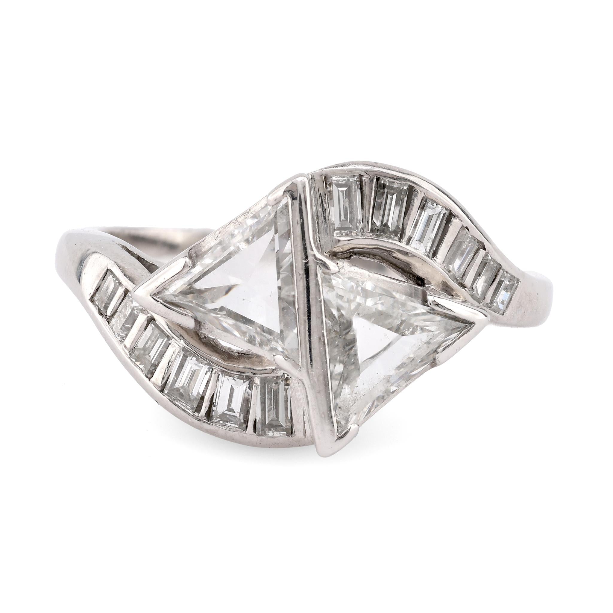 Art Deco 2 Carat Total Weight Diamond Platinum Bypass ring – Trumpet & Horn