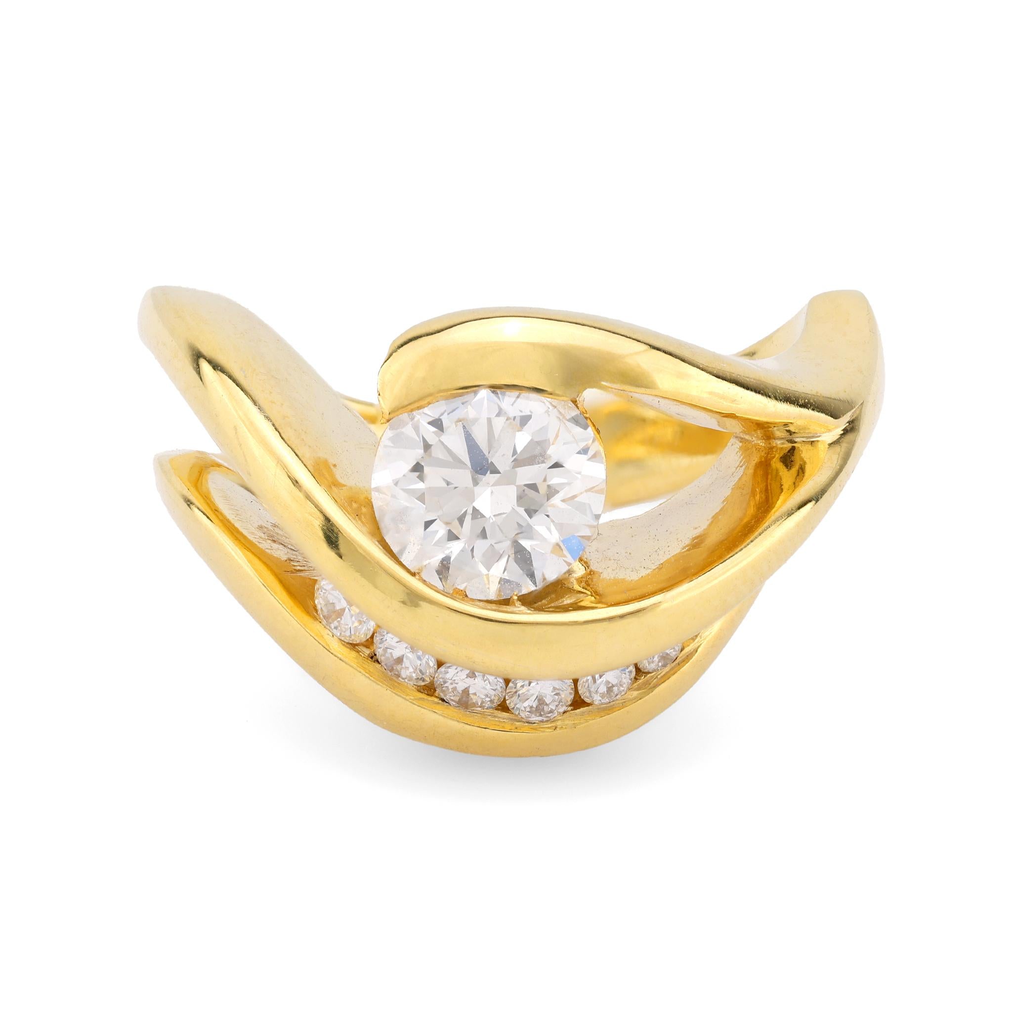 Stunning modern diamond 14k yellow gold ring – Trumpet & Horn