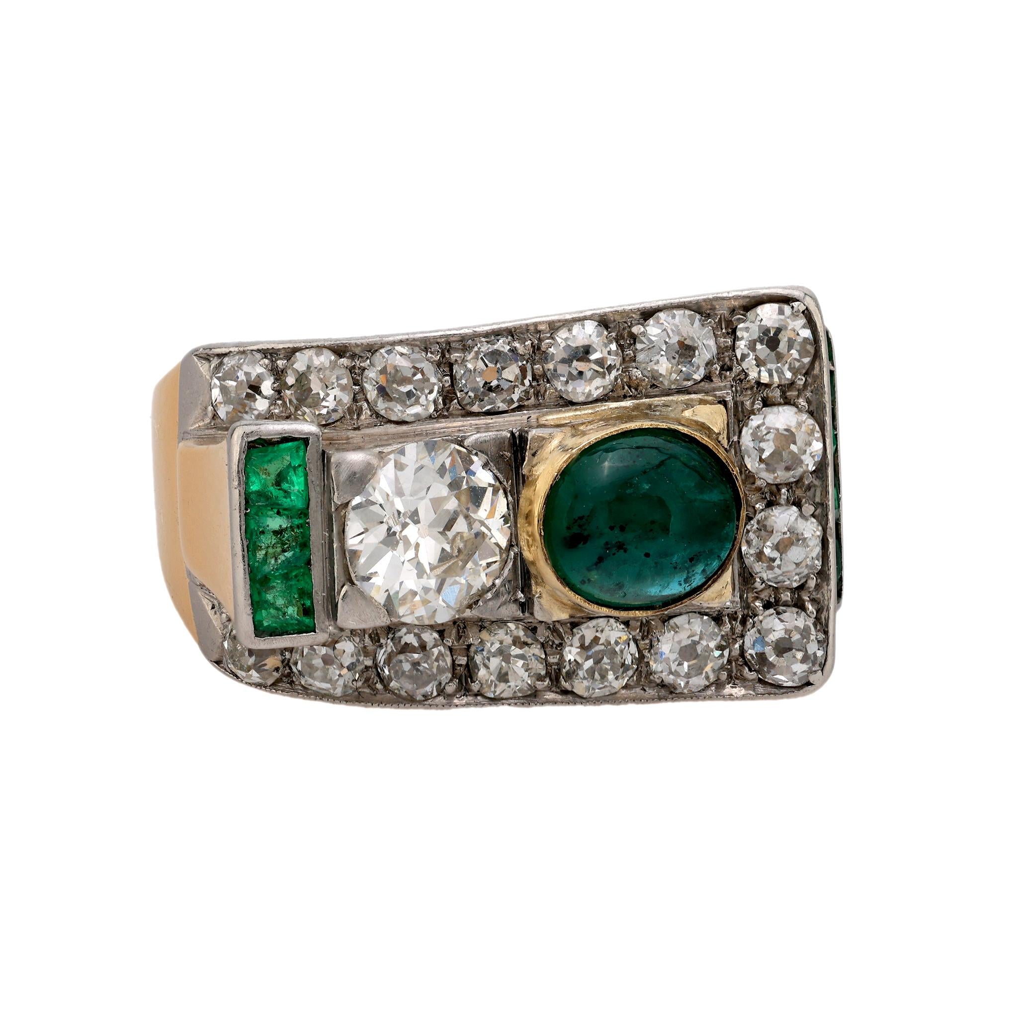 Retro emerald diamond 18k yellow gold tank ring – Trumpet & Horn