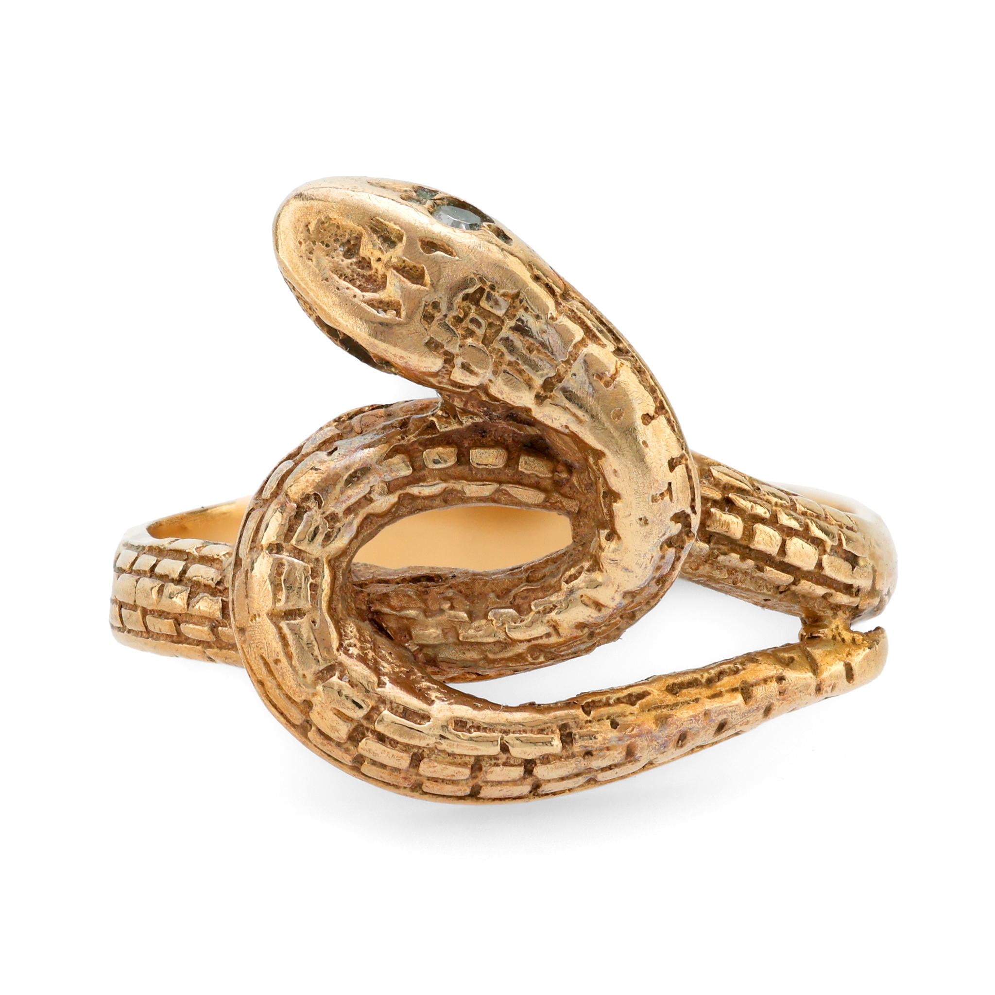 Victorian 14k yellow gold snake ring – Trumpet & Horn