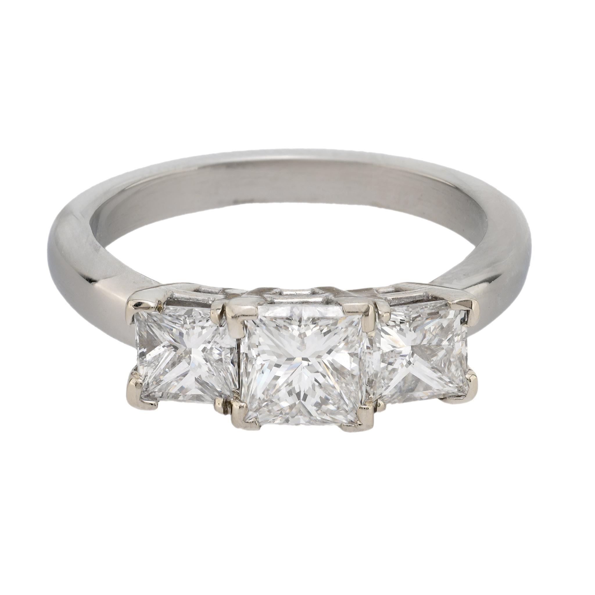 GIA .96 carat princess cut diamond platinum three stone ring – Trumpet ...
