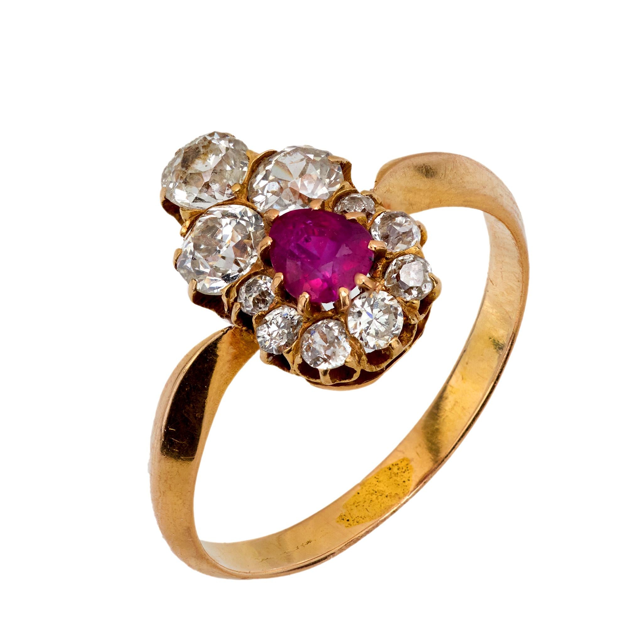 Victorian ruby diamond 18k yellow gold ring – Trumpet & Horn