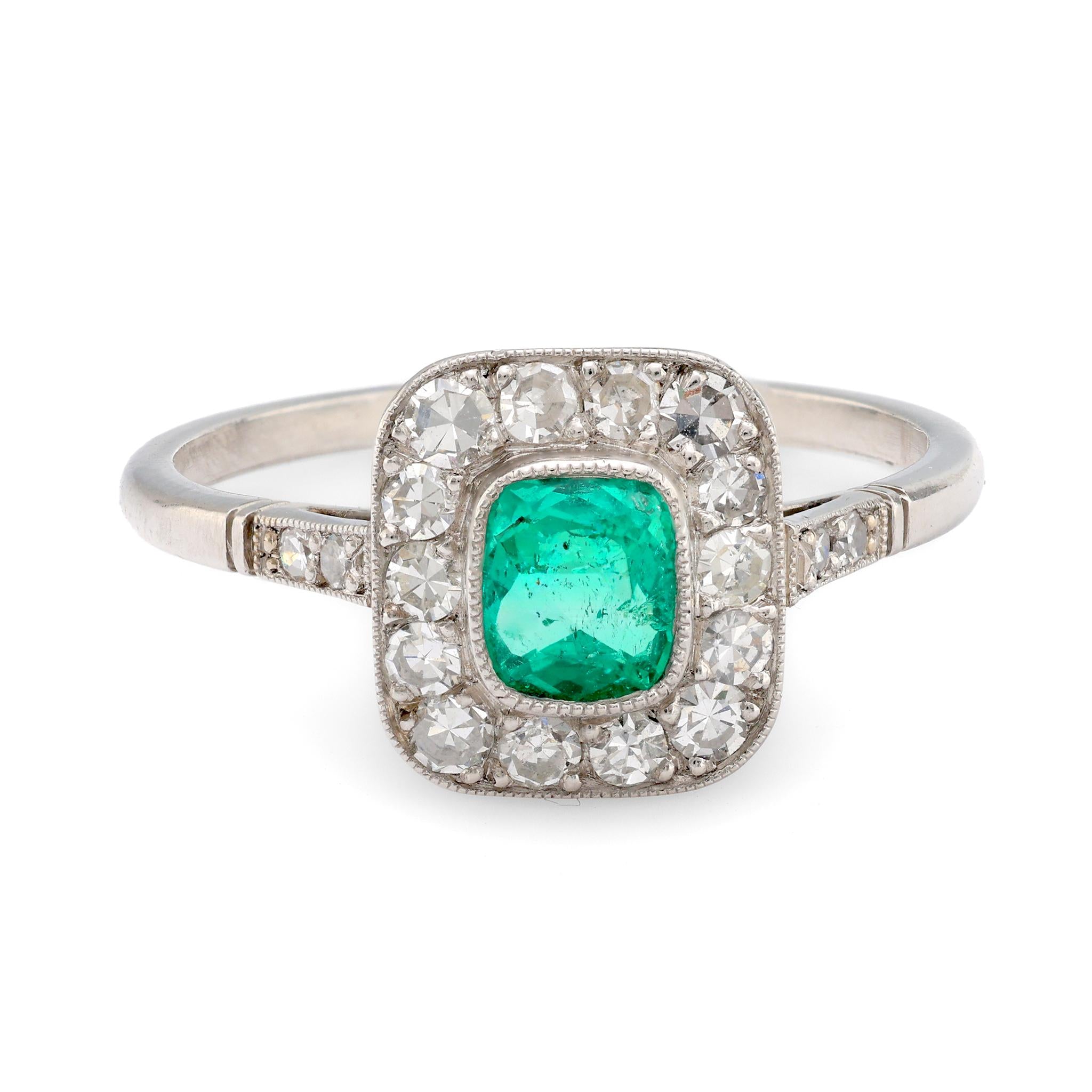 Art Deco style .54 carat emerald diamond platinum ring – Trumpet & Horn