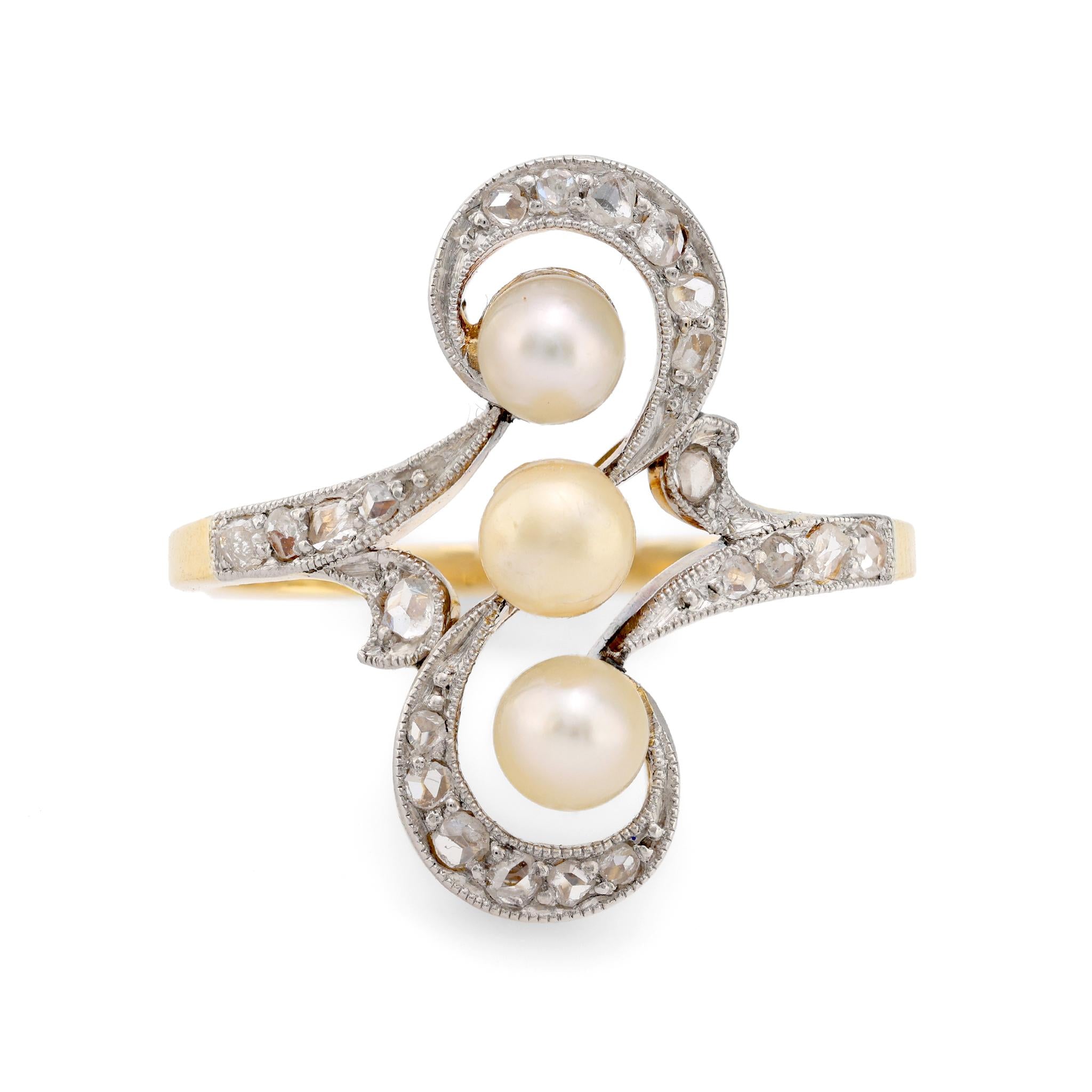 Edwardian pearl diamond 18k yellow gold and platinum navette ring ...