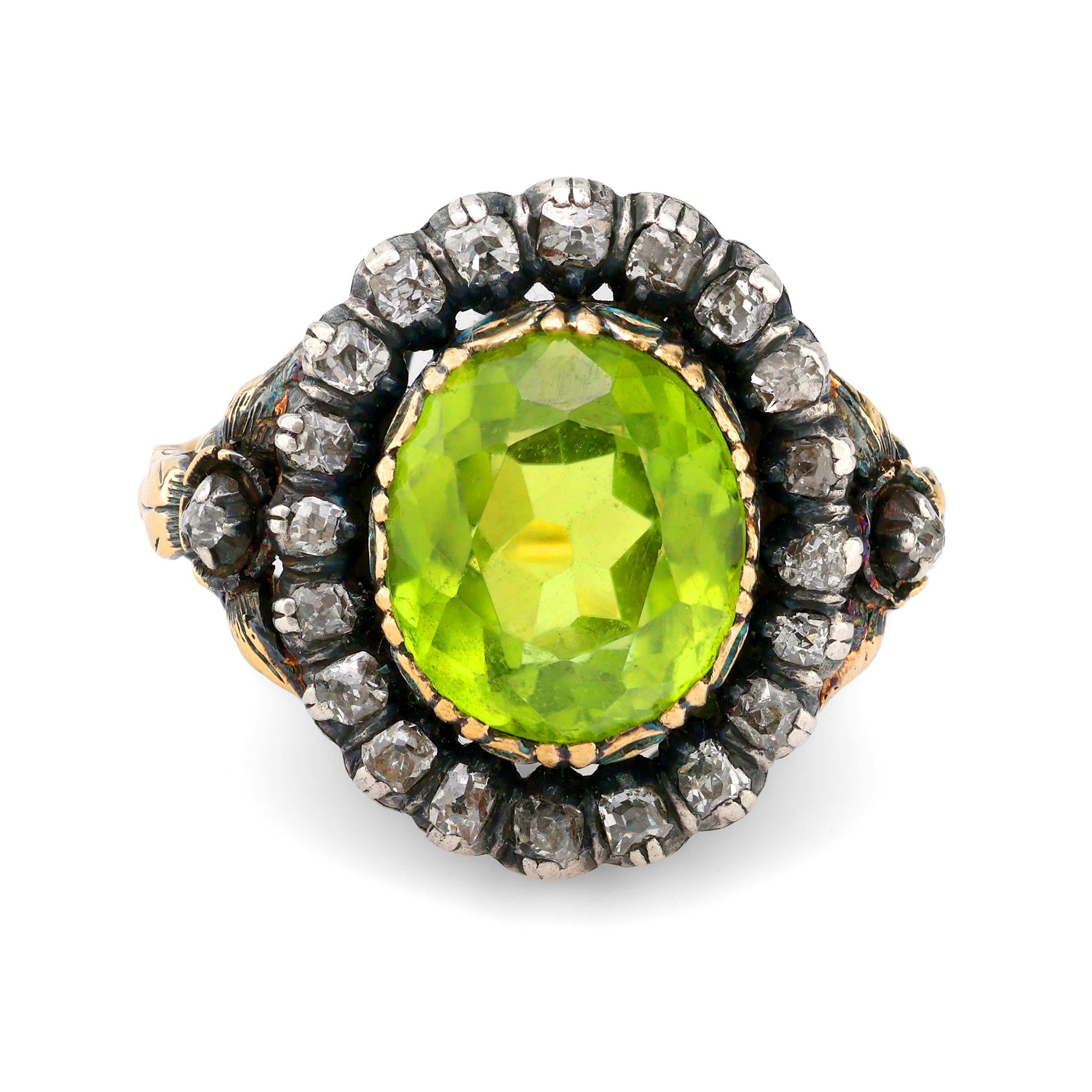 Victorian peridot diamond 14k gold ring – Trumpet & Horn