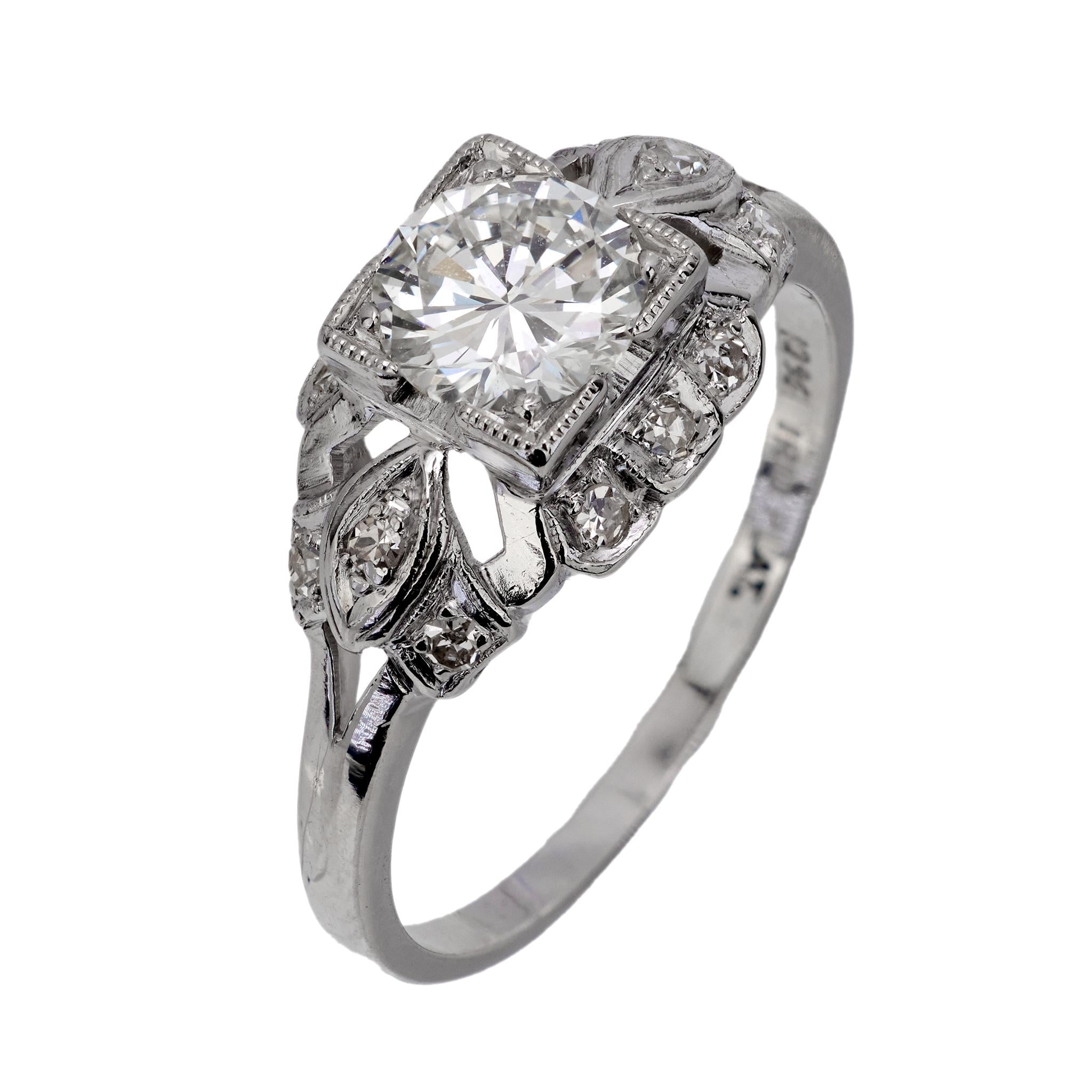 Art Deco GIA .76 carat diamond platinum engagement ring – Trumpet & Horn