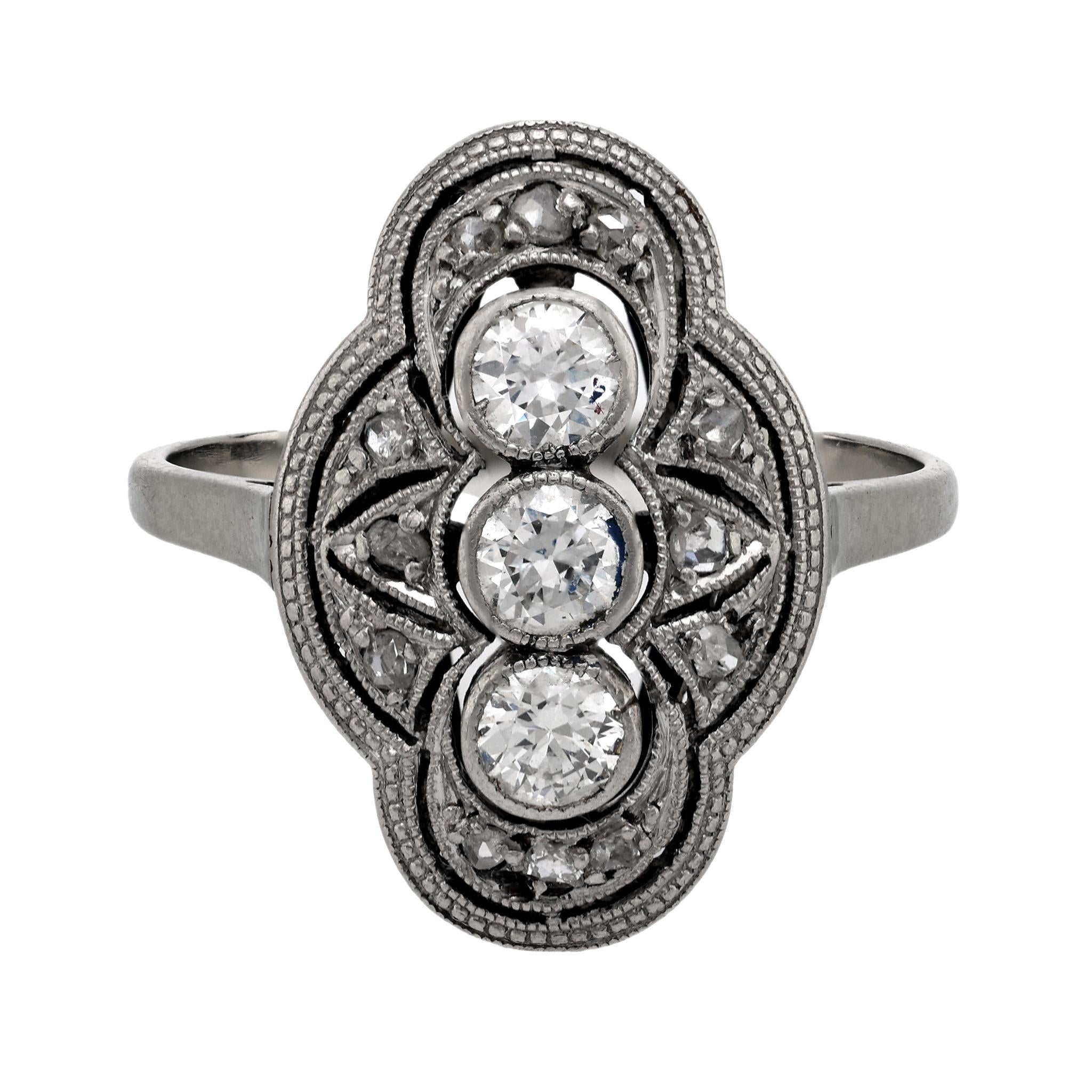 Antique old cut diamond 14k white gold ring – Trumpet & Horn