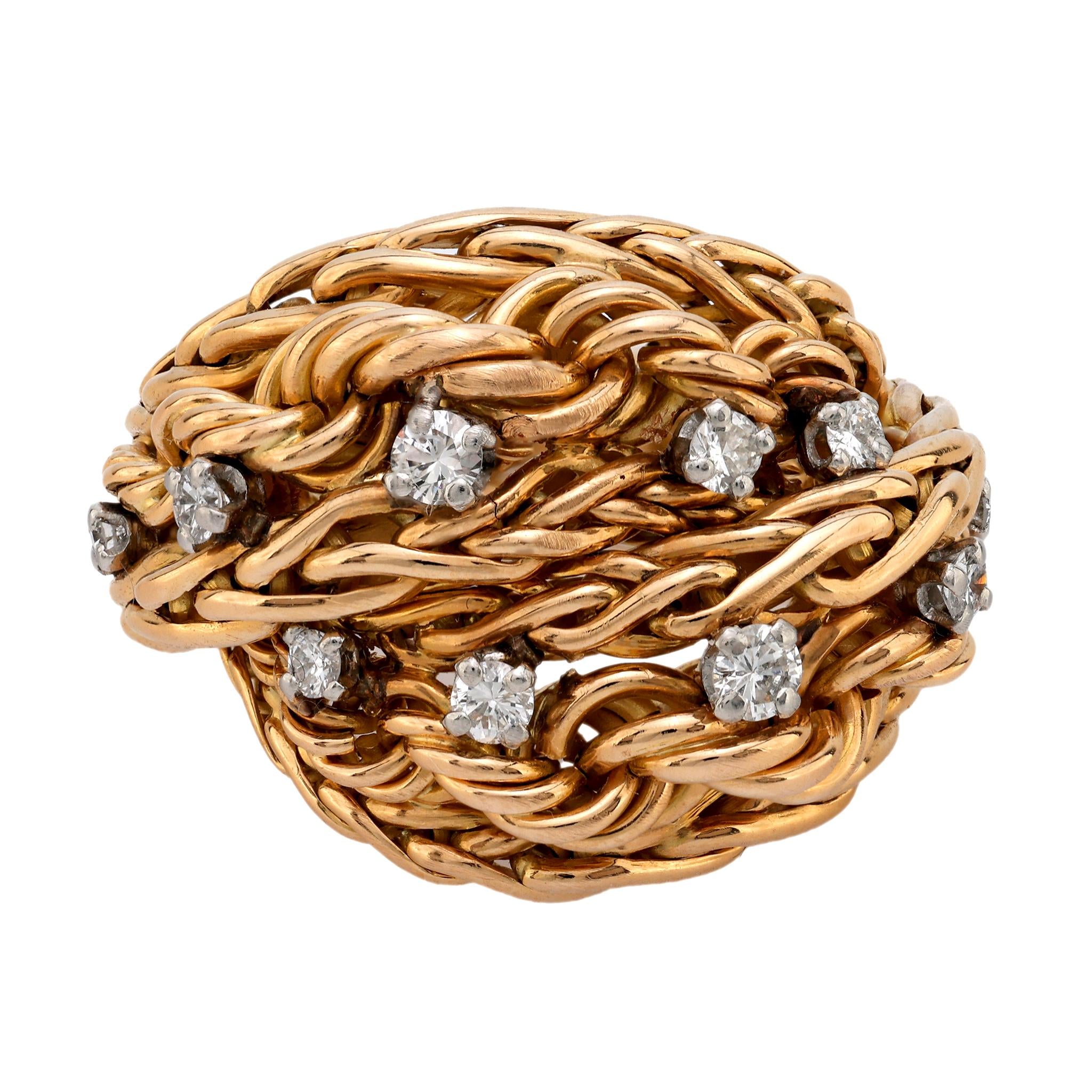 Sterle French diamond 18k yellow gold braided ring – Trumpet & Horn