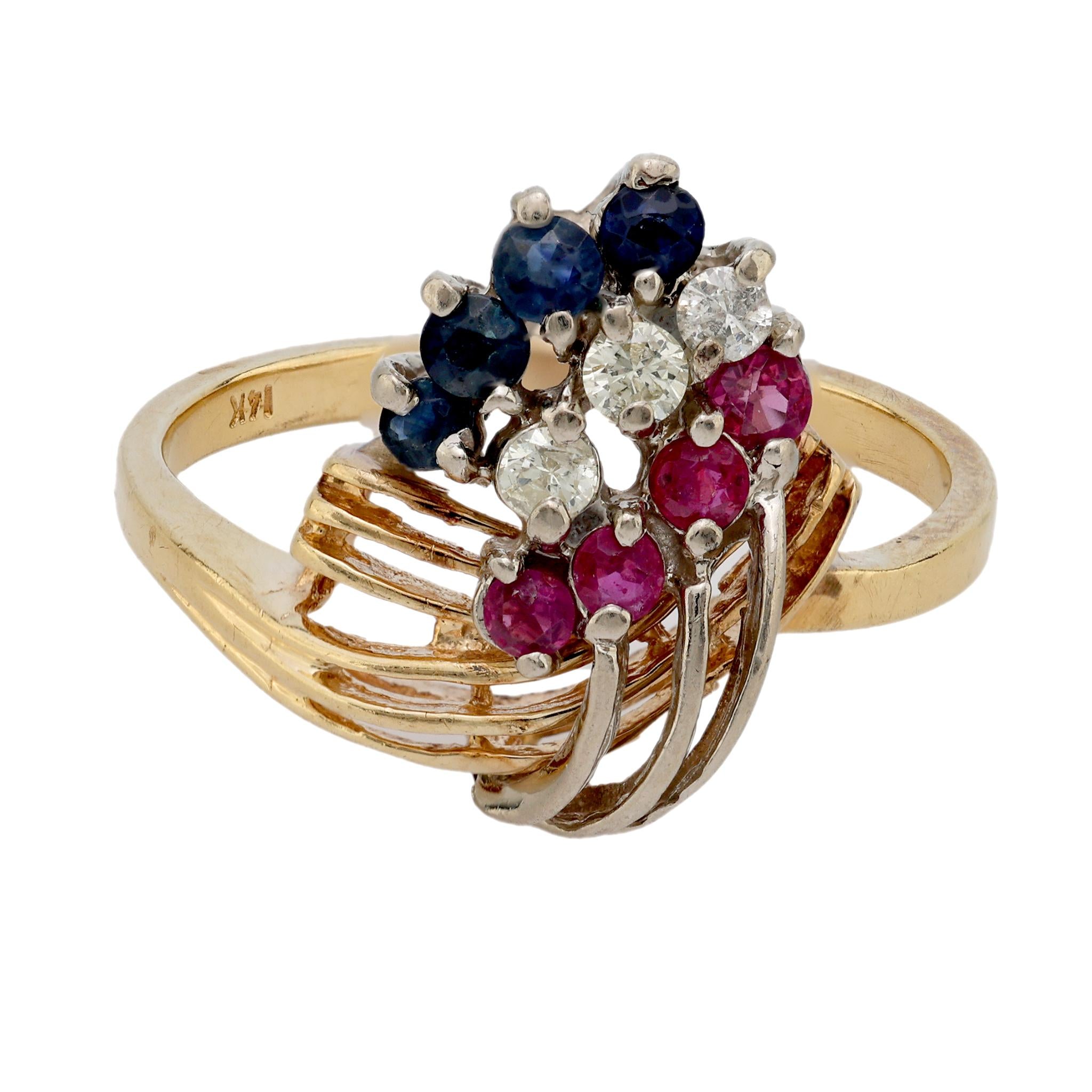 Vintage sapphire diamond ruby 14k yellow gold ring – Trumpet & Horn