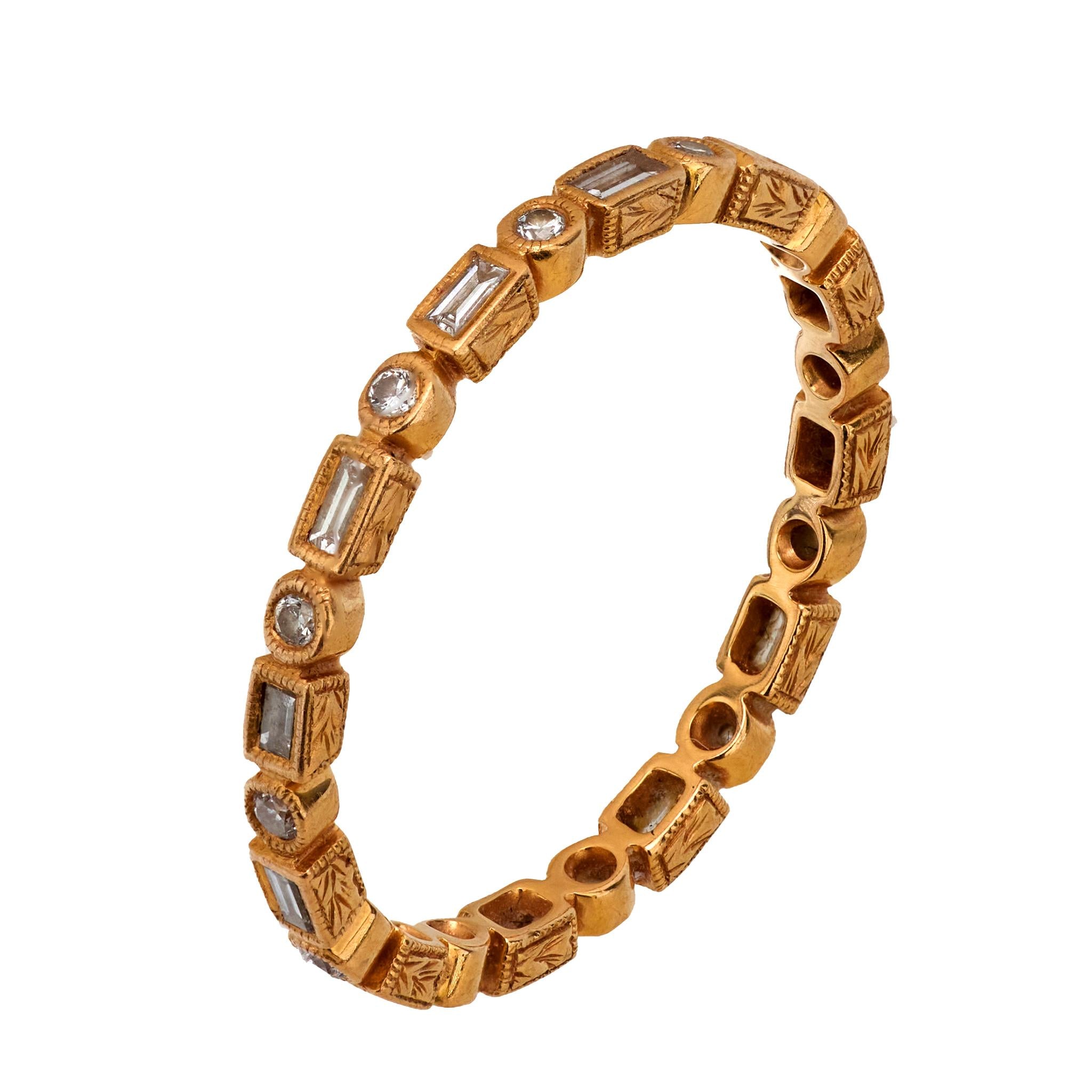 Vintage diamond 18k rose gold bezel band – Trumpet & Horn
