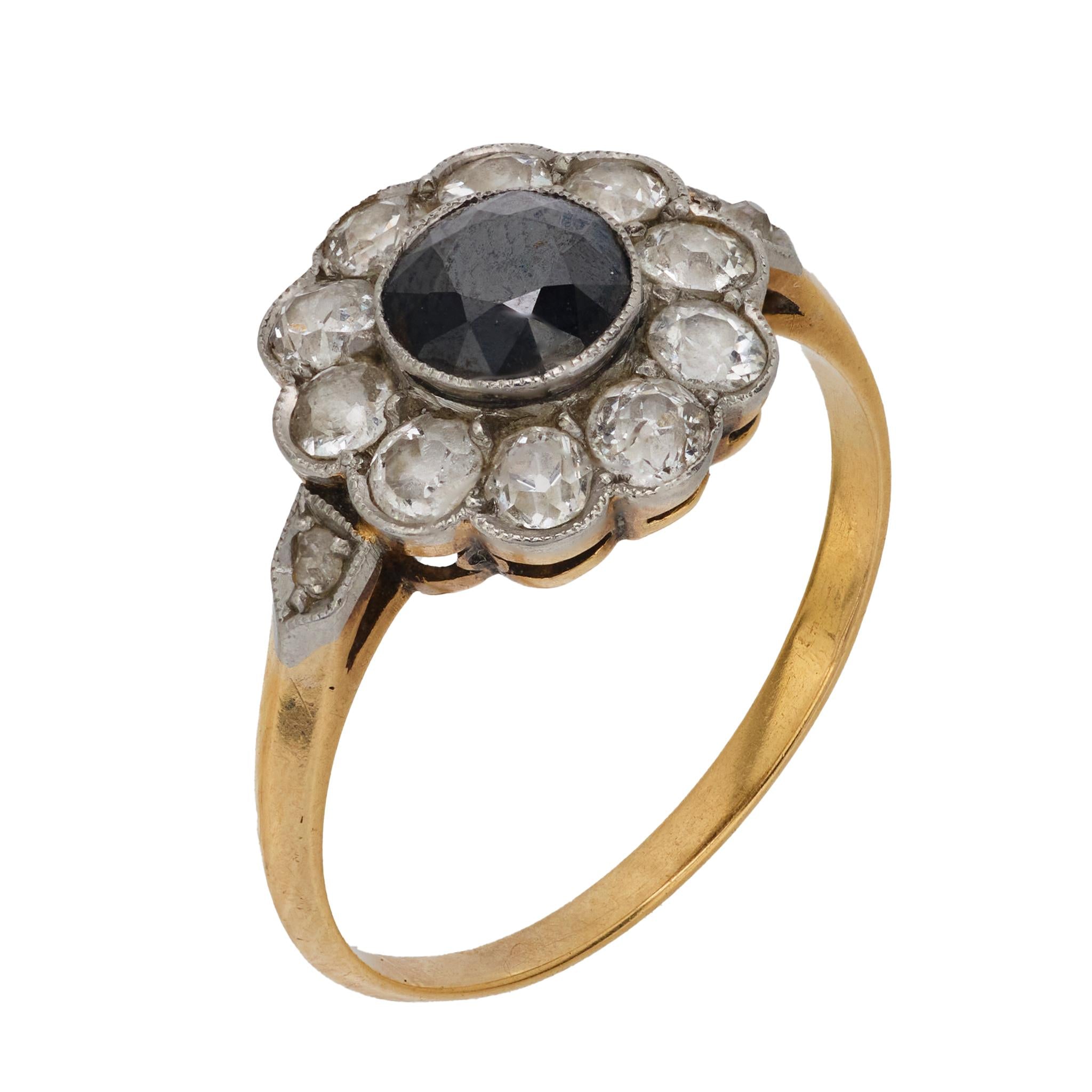 Edwardian sapphire diamond 18k yellow gold cluster ring – Trumpet & Horn