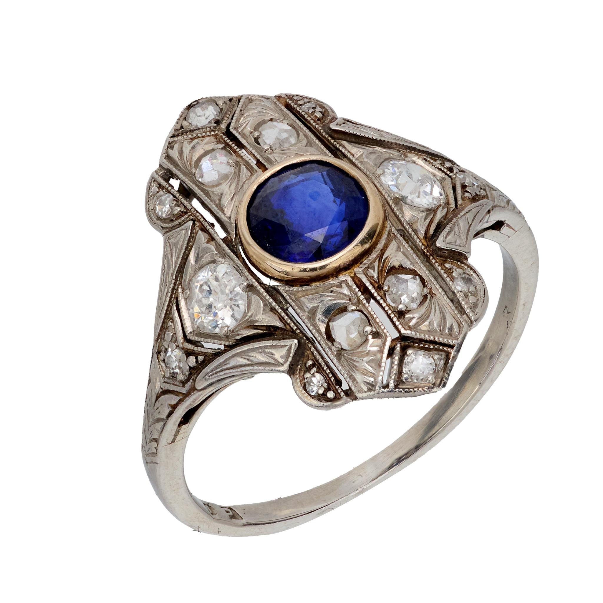 Art Deco sapphire diamond platinum ring – Trumpet & Horn