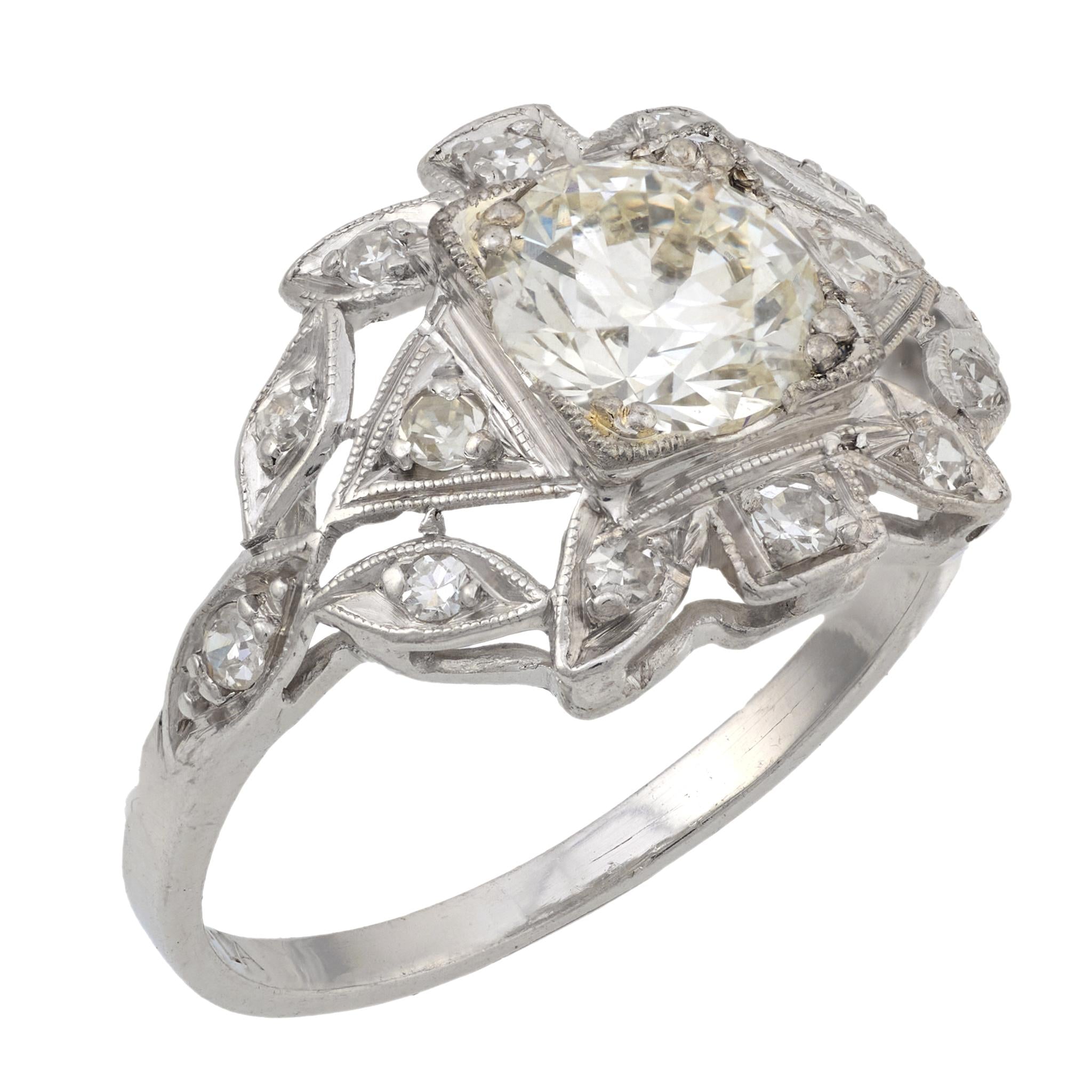 Art Deco GIA .81 carat diamond platinum engagement ring – Trumpet & Horn