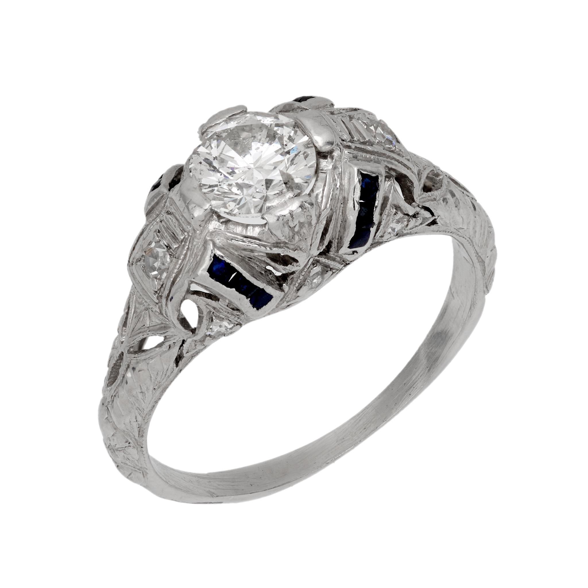 Art Deco diamond sapphire platinum engagement ring – Trumpet & Horn