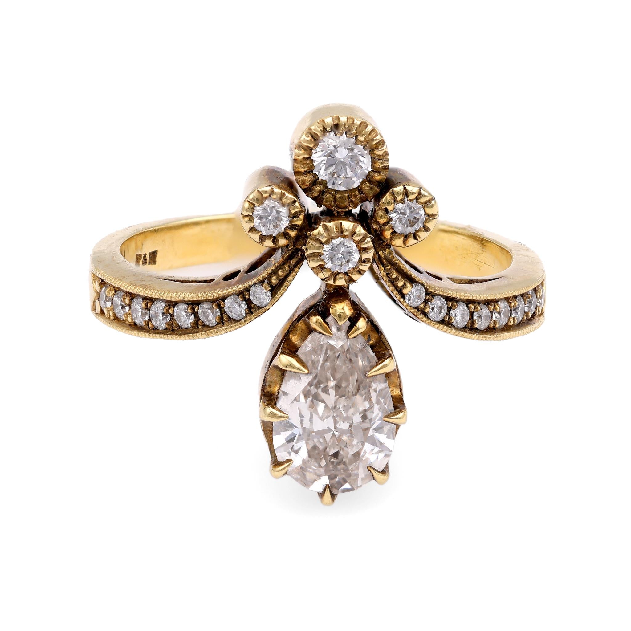Tiara Ring with Pear Shaped Diamond – Trumpet & Horn